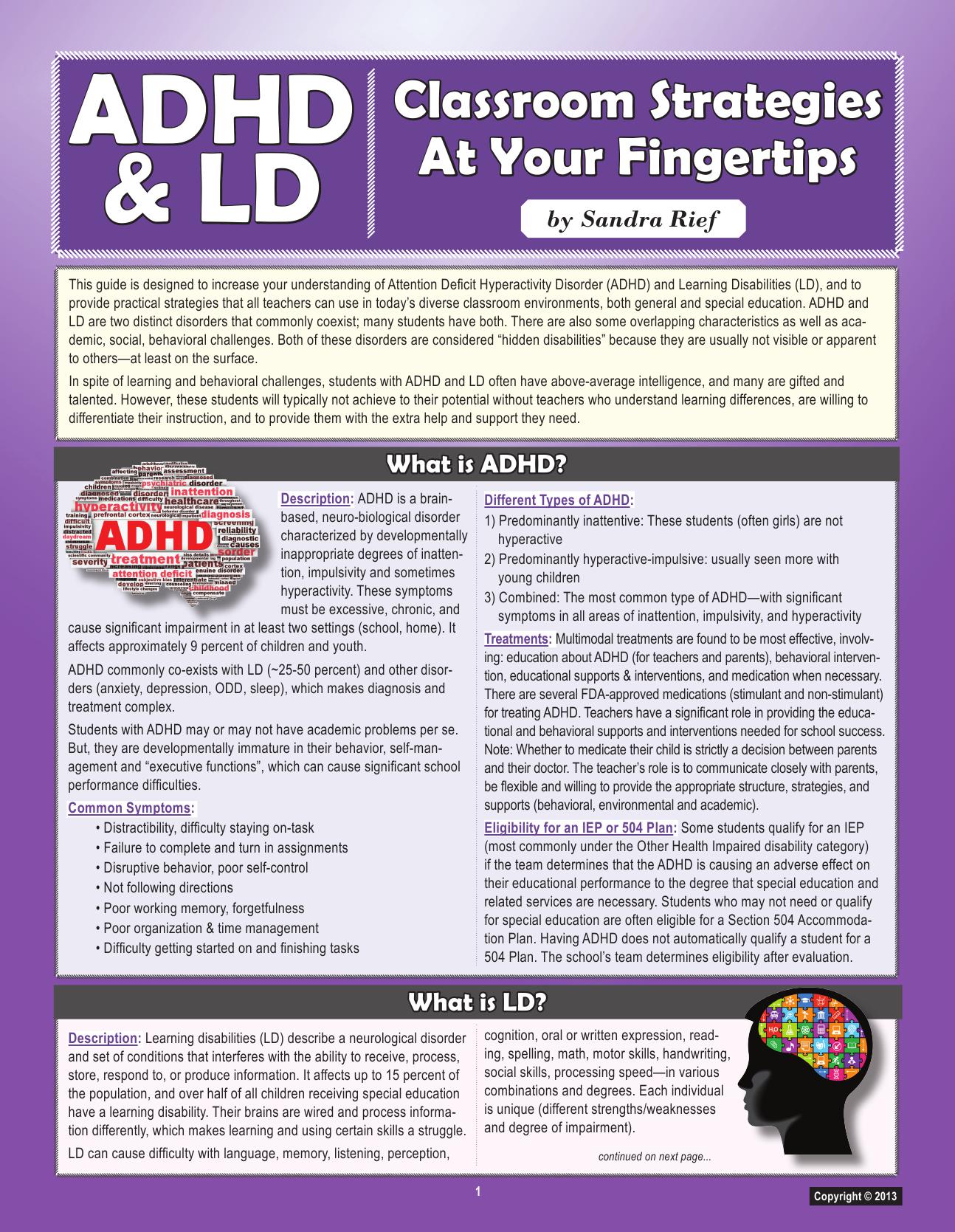 ADHD LD Classroom Strategies At Your Fingertips Education 311